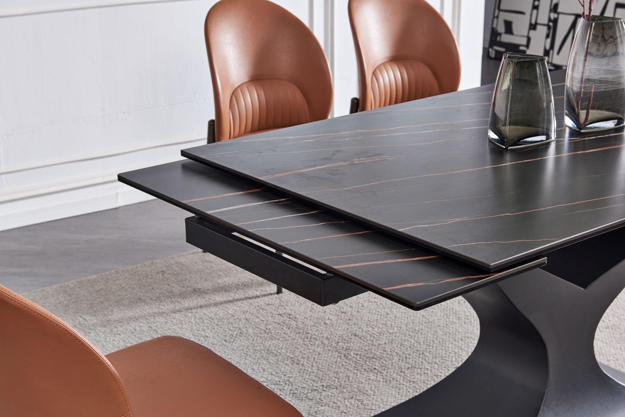 Anvik Black Ceramic Extending Dining Table with Black Pedastal Base ...