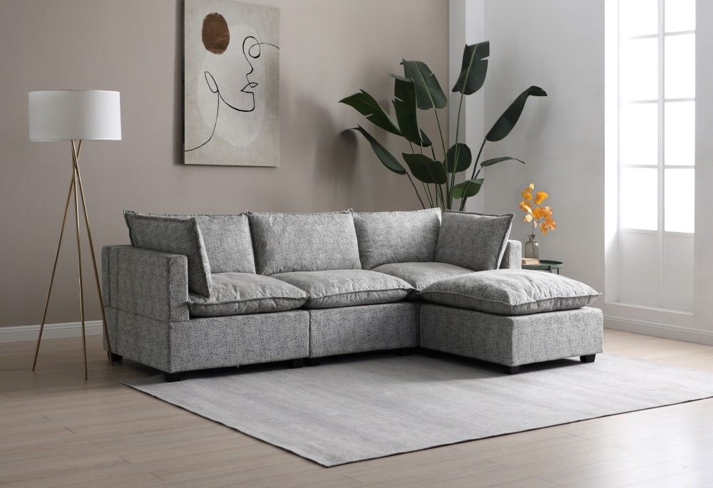 Moda Light Grey Boucle Fabric Corner Sofa - CFS UK