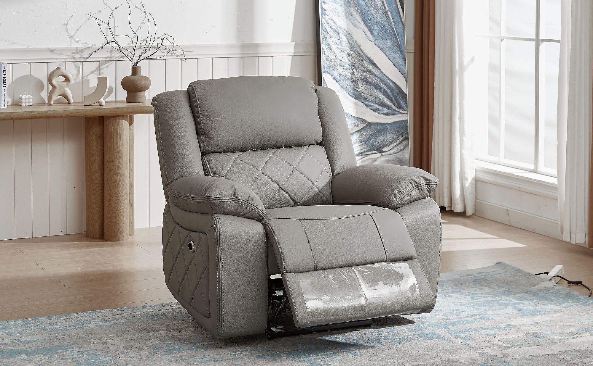 Bentley Light Grey Leather Recliner Armchair - CFS UK